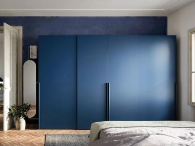 China Modern PET Navy Blue Wardrobe Customized Sliding Door Closet for sale