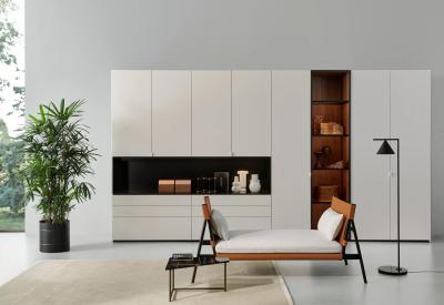 China Bespoke White Lacquer Wardrobe with Display Shelves Custom Bedroom Closet for sale