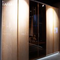 China Custom UV Lacquer Gold Wardrobe with 18mm Solid Wood Construction and Blum Soft-Close Sliders for sale