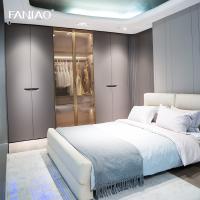 China French Style Gray Custom Bedroom Wardrobe with Glass Doors and LED Lighting - 20-40 Day Lead Time for sale