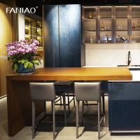 China Custom UV Kitchen Cabinet with Walnut Island Table - 20-40 Day Lead Time, Solid Wood Construction for sale