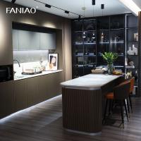 China Custom Wood Veneer Kitchen Cabinet with 13.5mm Countertop, White Basin & Wine Storage - Classic Style Design for sale