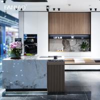China Custom Melamine Kitchen Cabinet with 18mm Plywood Carcass and 2800mm Glass Door - Bespoke Modern Kitchen System with Island Table for sale