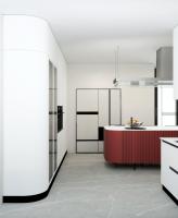 China Professional Melamine Kitchen Cabinet Set with L-Shape Layout and Central Island - White Finish Modern Design for sale