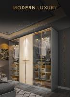 China Luxury LED Wardrobe Closet Storage Cabinet with Glass Doors 180cm Width Eco-Friendly Wood for sale