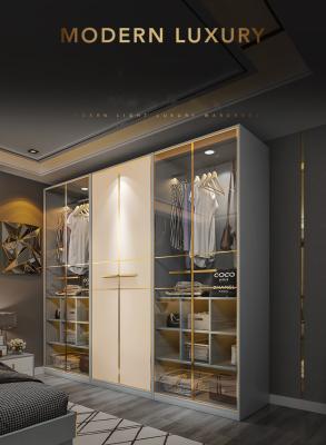 China Luxury LED Wardrobe Closet Storage Cabinet with Glass Doors 180cm Width Eco-Friendly Wood for sale