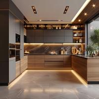 China Custom L-Shaped Kitchen Cabinets with Melamine Stainless Steel Unit - 20-40 Day Lead Time, Wood & Lacquer Finishes for sale