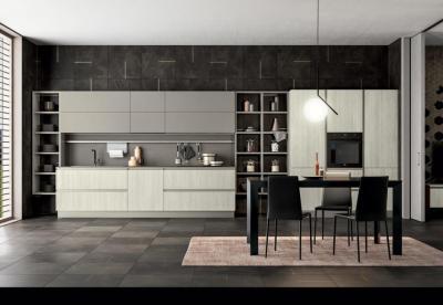 China Modern Kitchen Cabinet Solid Color Matte Lacquer Door Custom Melamine Kitchen Cabinet  Free Kitchen Design for sale