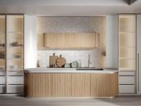 China Custom Modern Kitchen Cabinet with Glass Doors & Natural Oak Wood - 20-40 Day Lead Time for sale