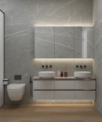 China Modern PVC Bathroom Vanity Cabinet with Slate Countertop Sink and Mirror 80cm for sale