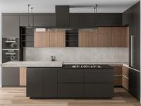 China Custom Modular Kitchen Cabinets Modern Wooden Kitchen Furniture Black with Marble Countertop for sale