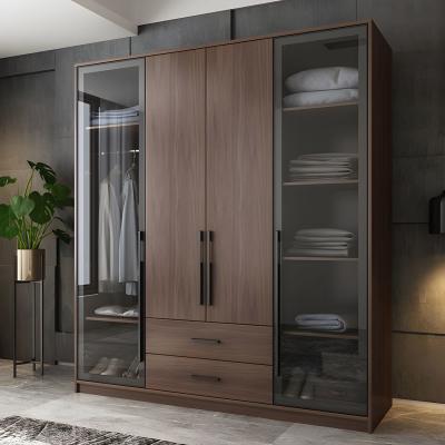 China Custom Freestanding Wardrobe with Self Close Drawers Brown Wood Glass Door 1800mm for sale