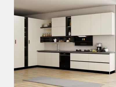 China L Shape White Lacquer Custom Made Modular Wood Kitchen Cabinet With Island for sale