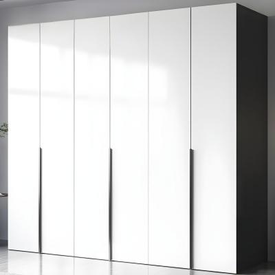 China Modern 6 Door Wardrobe with Glass Doors White Wooden Armoire Custom Storage for sale