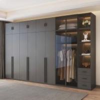 China Custom Hotel Modern Black Wood Wardrobe Armoire with Silent Slide Rails 1800mm for sale