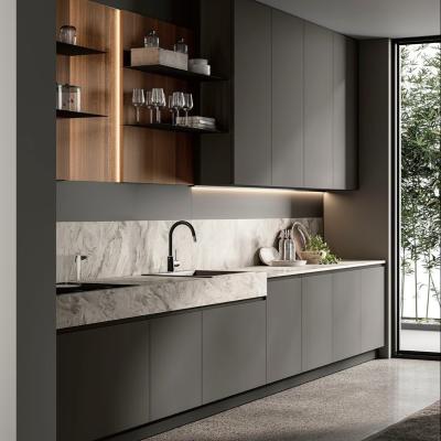 China Custom Modular Black Lacquer Wooden Kitchen Cabinet for Villa 1200mm for sale