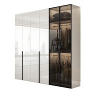 China Custom Glass Wardrobe Closet with LED Lighting Modern Bedroom Storage Cabinet 1800mm for sale
