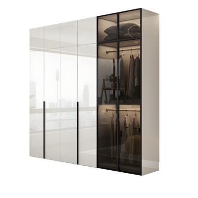 China Custom Glass Wardrobe Closet with LED Lighting Modern Bedroom Storage Cabinet 1800mm for sale