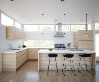 China Modern Design Handleless Wood Grain Kitchen Cabinet For Homeowner And Builder for sale