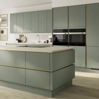 China Modern Matte Handleless Green Kitchen Cabinet 18mm Plywood Modular Design with Lacquer Finish for sale