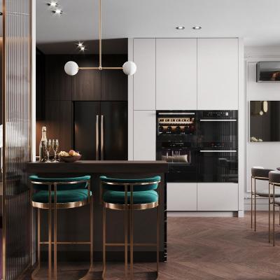 China Smart Kitchen Fitted Kitchen Integrated Flat Pack Lacquer Cabinets 18mm Plywood for sale