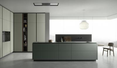 China Custom Modern Kitchen Cabinets with 18mm Plywood Construction and Stainless Steel Accents for sale