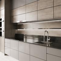 China Modern Grey Kitchen Cabinets Custom Full Set with Soft-Close Hinges and Built-in LED Lighting for sale
