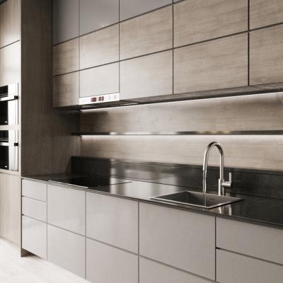 China Modern Grey Kitchen Cabinets Custom Full Set with Soft-Close Hinges and Built-in LED Lighting for sale