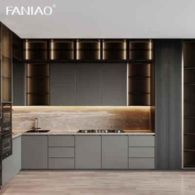 China Custom Kitchen Cabinet 18mm Plywood MDF Solid Wood with High Gloss PET Melamine Finish for sale
