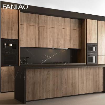 China Engineered Wood Small Kitchen Cabinet Natural Wood Grain Modern Kitchen Cabinet 18mm Plywood for sale