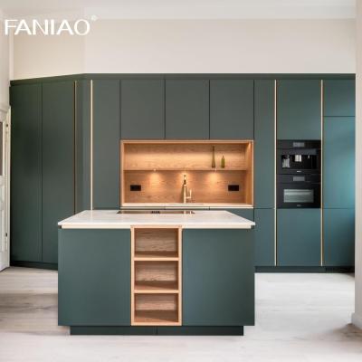 China Modern Green Melamine Custom Size Kitchen Cabinet Set with Sink 18mm Plywood for sale