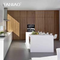 China Modern Wood Grain Kitchen Cabinet 18mm Plywood Handleless Design Customizable for Apartment for sale