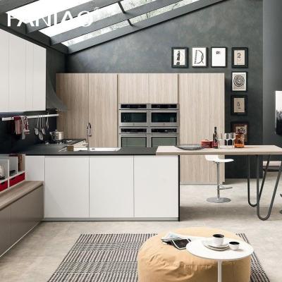 China Minimalist Wood Grain Stainless Steel Kitchen Cabinet 18mm Plywood Custom Sizes for sale