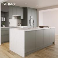 China 18mm Waterproof Melamine RTA Kitchen Cabinet with Island Modern Ready to Assemble for sale