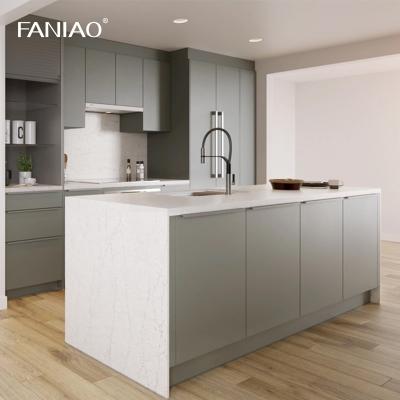 China 18mm Waterproof Melamine RTA Kitchen Cabinet with Island Modern Ready to Assemble for sale