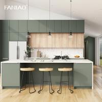 China Green Melamine Laminated Finish Handleless Kitchen Cabinet For Builder for sale