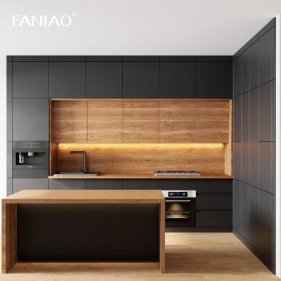 China Modular Black Melamine Kitchen Cabinet For Apartment for sale