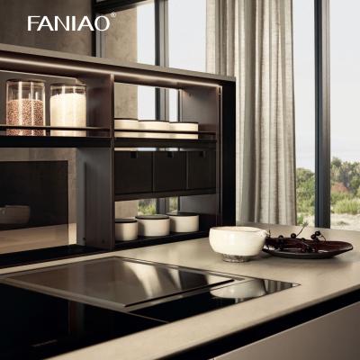 China Modular Melamine Wood Kitchen Cabinets 18mm Plywood Custom Sizes for Villa Apartment for sale