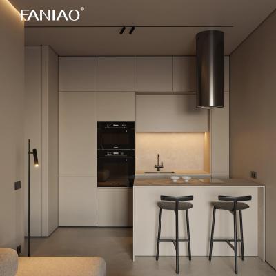 China 18mm Melamine Compact Hotel Kitchen Cabinet with Custom Countertop & Appliance Integration for sale