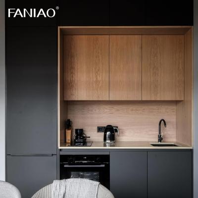 China Custom Modular Kitchen Cabinet 18mm Melamine Hotel Apartment Kitchenette with Integrated Sink and Appliances for sale
