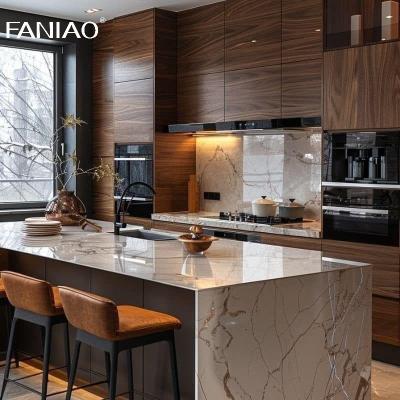 China Custom Villa Kitchen Cabinet Modern Grey Industrial Design with Island 18mm Plywood for sale