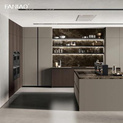 China Villa Melamine Grey Luxury Large Solid Wood Modern Kitchen Cupboard Pantry Cabinet Set for sale