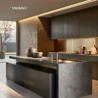 China Modern Metal Laminate Glossy Kitchen Cabinets with Island Design 18mm Plywood for sale