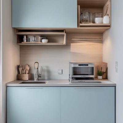 China Compact Hotel Kitchenette Unit with 18mm Cabinet Construction & Integrated Appliances for Guest Rooms & Apartments for sale