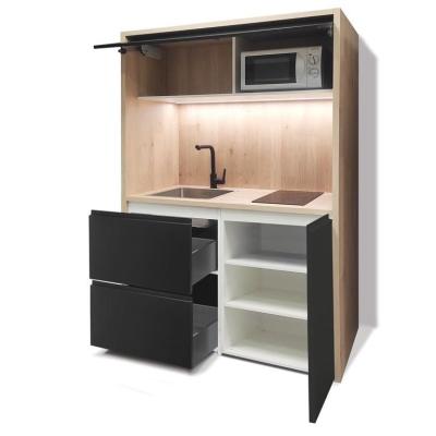 China Custom Ready-to-Assemble Melamine Hotel Kitchen Cabinet 18mm with Integrated Sink for Compact Spaces for sale