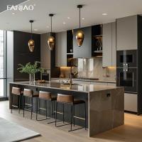China Custom Modern Design Glossy Lacquer Grey Kitchen Cabinets Set With Island for sale