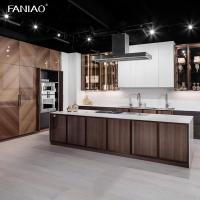 China Custom Luxury Lacquer Double Sink Kitchen Island with Quartz Countertop for Villa Hotel for sale