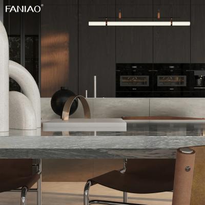 China Stainless Steel I Shaped Kitchen Cabinets with Wood Grain Finish Customizable 18mm Plywood for sale