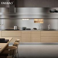 China Stainless Steel Kitchen Cabinets Wood Grain High Gloss 18mm Plywood Customizable for Villa for sale