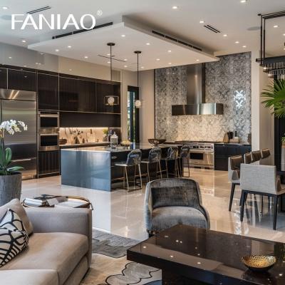 China Modern Luxury RTA Kitchen Cabinets 18mm Plywood Flat Pack Cupboard for Hotel Apartment Villa for sale